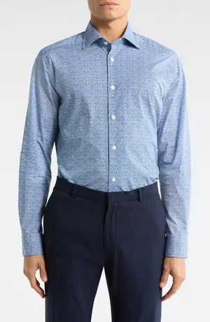 JACK VICTOR Marquis Floral Print Stretch Cotton Button-up Shirt