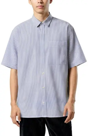 D.RT Oversize Pinstripe Short Sleeve Button-up Oxford Shirt