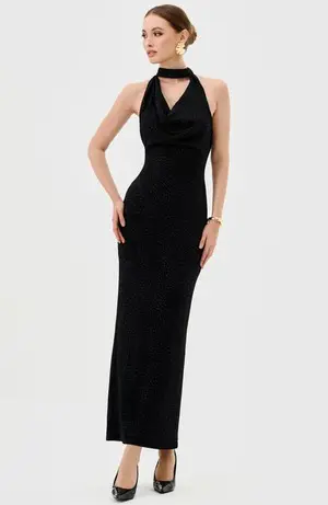 BARIANO Tasie High Cowl Neck Midaxi Gown