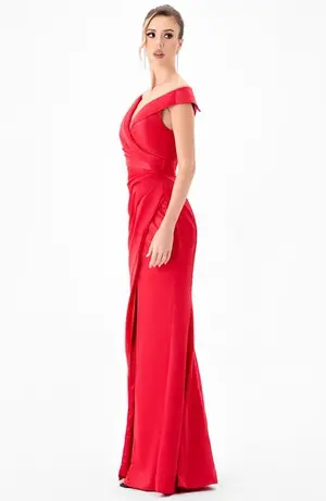 BARIANO Aliana Off-the-shoulder Gown With Front Slit