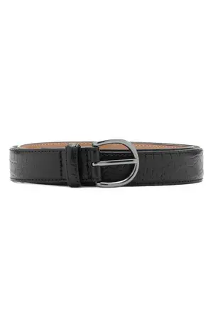 Mango Croc-embossed Leather Belt - Black