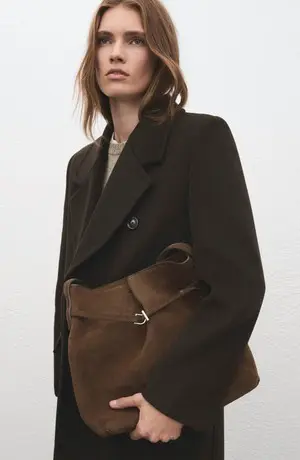 Mango Suede Buckle Bucket Bag