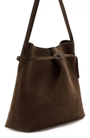 Mango Suede Buckle Bucket Bag