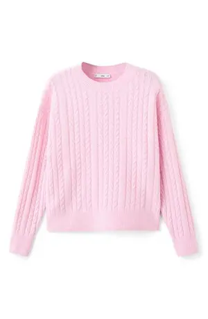 Mango Cable Stitch Crewneck Sweater - Pink