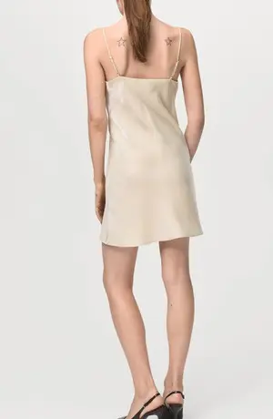 Mango Cowl Neck Satin Mini Slipdress - Ivory White