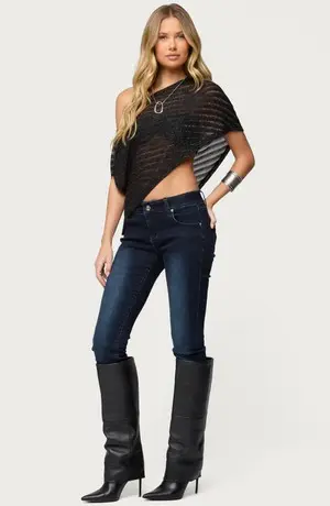 EDIKTED Metallic Asymmetric One-shoulder Top - Black