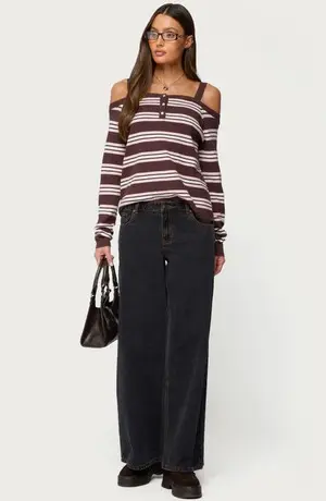EDIKTED Striped Off-the-shoulder Sweater
