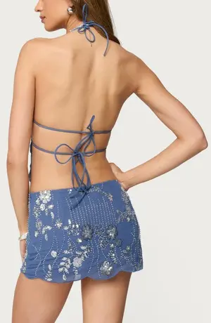 EDIKTED Sequin Halter Top - Blue