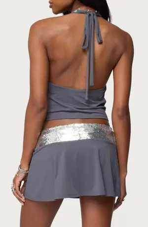 EDIKTED Embellished Cowl Neck Halter Top