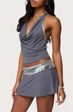 EDIKTED Embellished Cowl Neck Halter Top