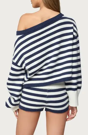EDIKTED Striped Oversized Cropped Sweater