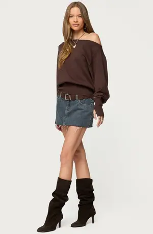 EDIKTED Oversized Off-the-shoulder Sweater - Brown