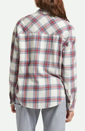 Brixton Bowery Plaid Cotton Flannel Overshirt - Off White/berring Sea/red