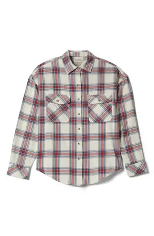 Brixton Bowery Plaid Cotton Flannel Overshirt - Off White/berring Sea/red