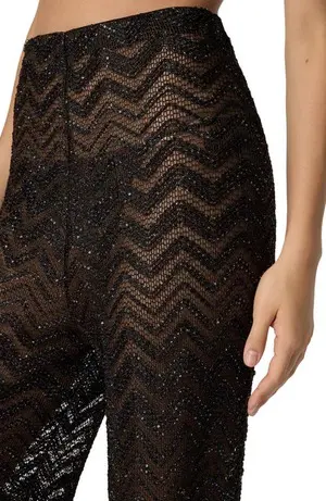 Missoni Zigzag Mesh Knit Wide Leg Trousers - Brown