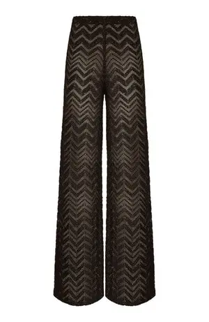 Missoni Zigzag Mesh Knit Wide Leg Trousers - Brown