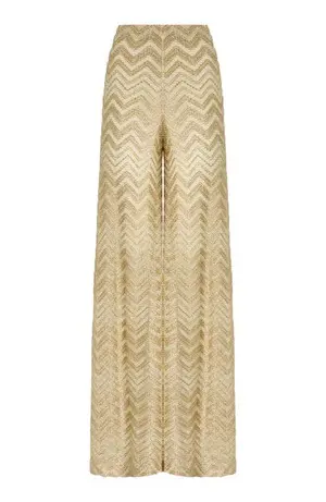 Missoni Zigzag Mesh Knit Wide Leg Trousers - Gold