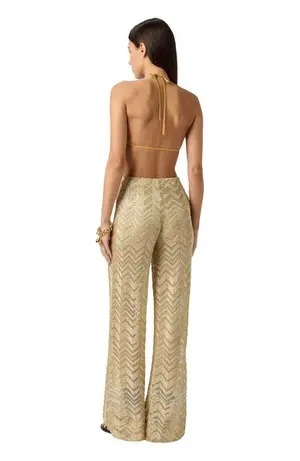 Missoni Zigzag Mesh Knit Wide Leg Trousers - Gold