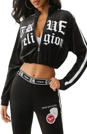 True Religion Crop Velour Track Jacket - Jet Black