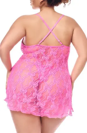 MAPALE Sheer Lace Babydoll Chemise & Thong Set
