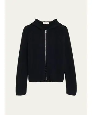 Still Here Hooded Zip-up Cotton Sweater - Navy