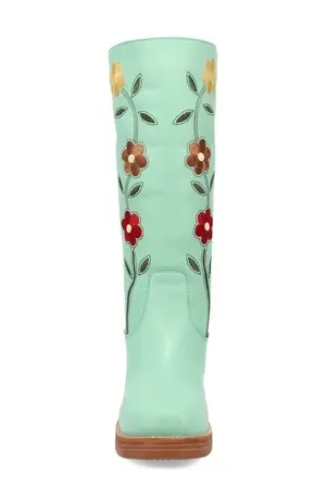 DINGO Embroidered Block Heel Boots - Mint