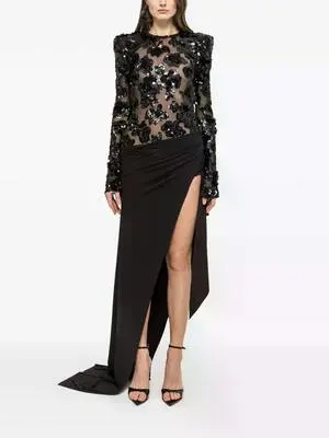 NISSA Sequinned Tulle Maxi Dress
