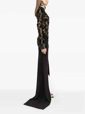 NISSA Sequinned Tulle Maxi Dress