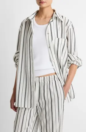 Vince Stripe Oversized Button-up Shirt - White/black