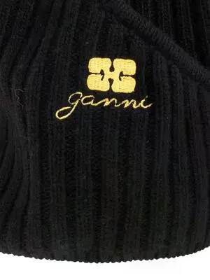 GANNI Logo-embroidered Ribbed Balaclava - Black