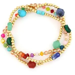 PANACEA Set Of 3 Beaded Stretch Bracelets - Gold