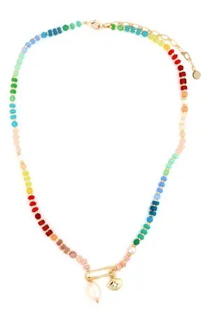 PANACEA Multistone Freshwater Pearl Pendant Necklace - Pink Multi
