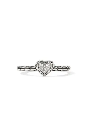 John Hardy Diamond Pavé Heart Ring - Silver