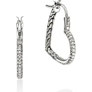 John Hardy Essentials Heart Pavé Diamond Hoop Earrings - Silver