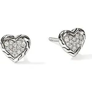 John Hardy Essentials Heart Pavé Stud Earrings - Silver