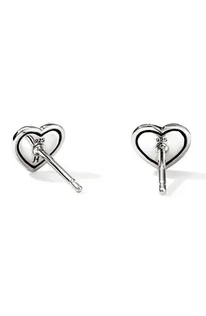 John Hardy Essentials Heart Pavé Stud Earrings - Silver