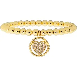 MARLYN SCHIFF Leah Beaded Heart Charm Bracelet - Gold