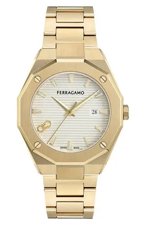 FERRAGAMO Edge Chronograph Bracelet Watch - Yellow Gold