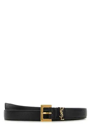 Saint Laurent Cassandre Leather Belt - Black