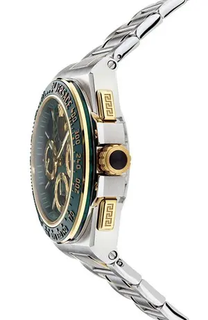 Versace Greca Extreme Skeleton Dial Automatic Chronograph Bracelet Watch - Green/two Tone