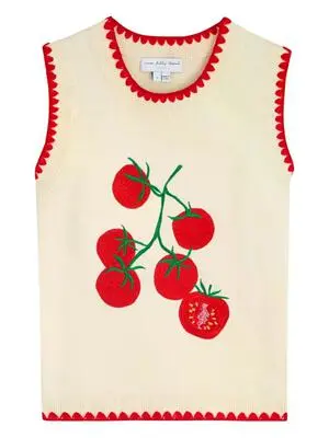 NEVER FULLY DRESSED Knitted Top With Tomato Embroidery - Neutrals