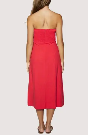 LOST + WANDER Ruby Breeze Strapless Cotton & Linen Midi Dress