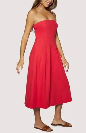 LOST + WANDER Ruby Breeze Strapless Cotton & Linen Midi Dress