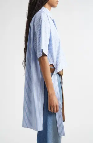 Plan C Stripe High-low Cotton Pullover Shirt