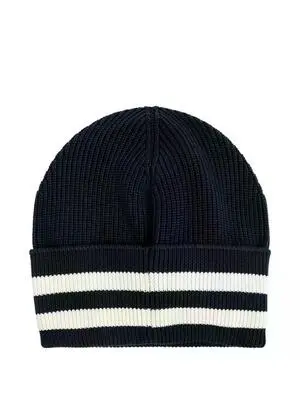 Moncler Striped Beanie Hat With Logo Patch