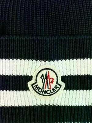 Moncler Striped Beanie Hat With Logo Patch