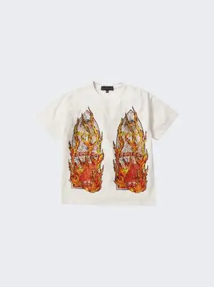 WHO DECIDES WAR BY EV BRAVADO Rhinestone Flame Glass Jersey Cloud - White