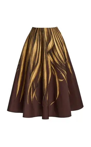 Oscar De La Renta Palm-printed Faille Midi Skirt