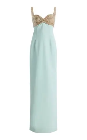Oscar De La Renta Bugle-embroidered Wool-blend Gown