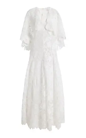 Oscar De La Renta Hibiscus Guipure Lace Maxi Dress - White